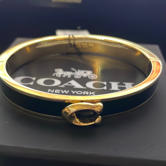 Coach | Accessories | Coach Black And Gold Hinged Bangle | Poshmark